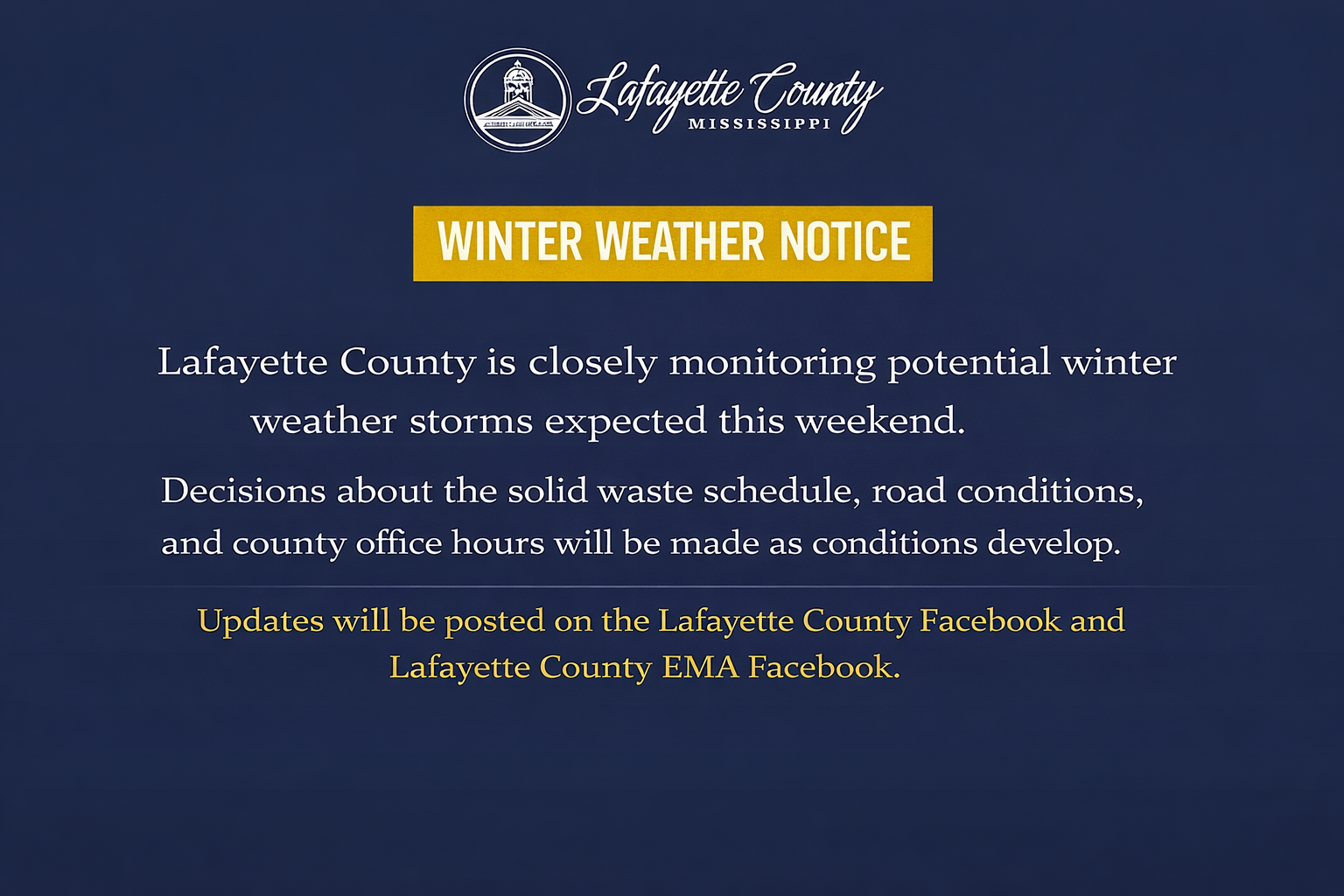 Winter Weather Notice - Lafayette County